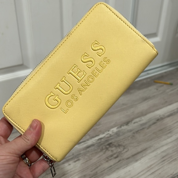 Guess | Bags | Guess Rodney Zip Around Wallet Logo Vegan Leather Yellow ...